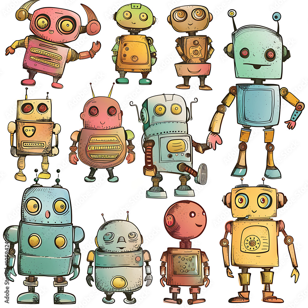 Cute Robot Friends: A whimsical collection of 12 adorable robots, each ...