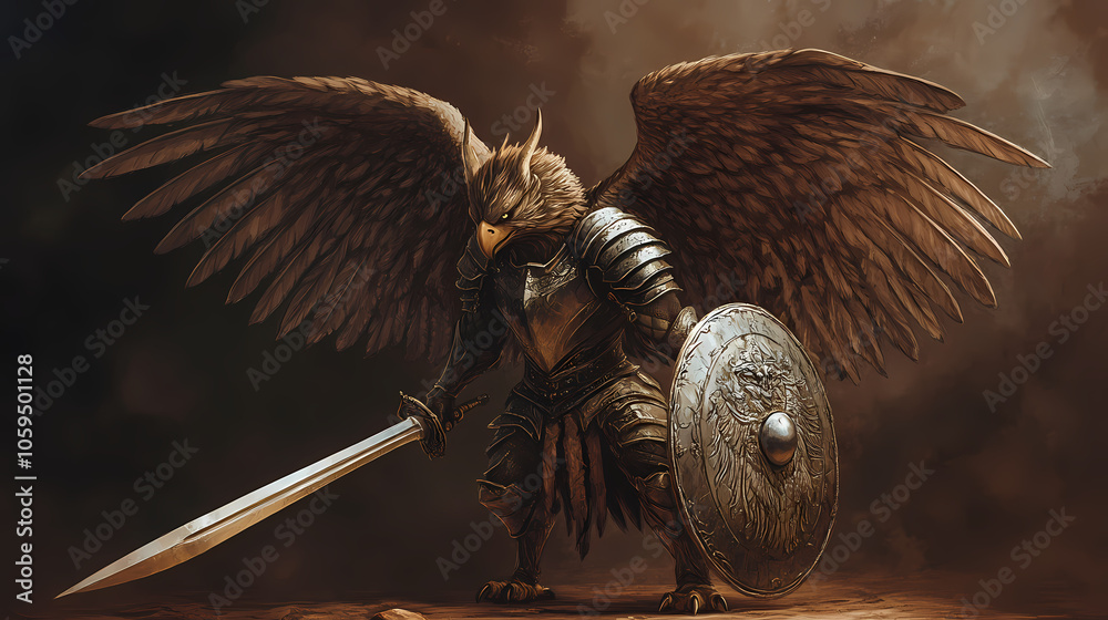 Griffin warrior. a mythical griffin, a creature with the head and wings ...