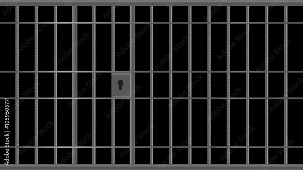 Opening jail door animation. Closed jail bars. Prison metal bars ...