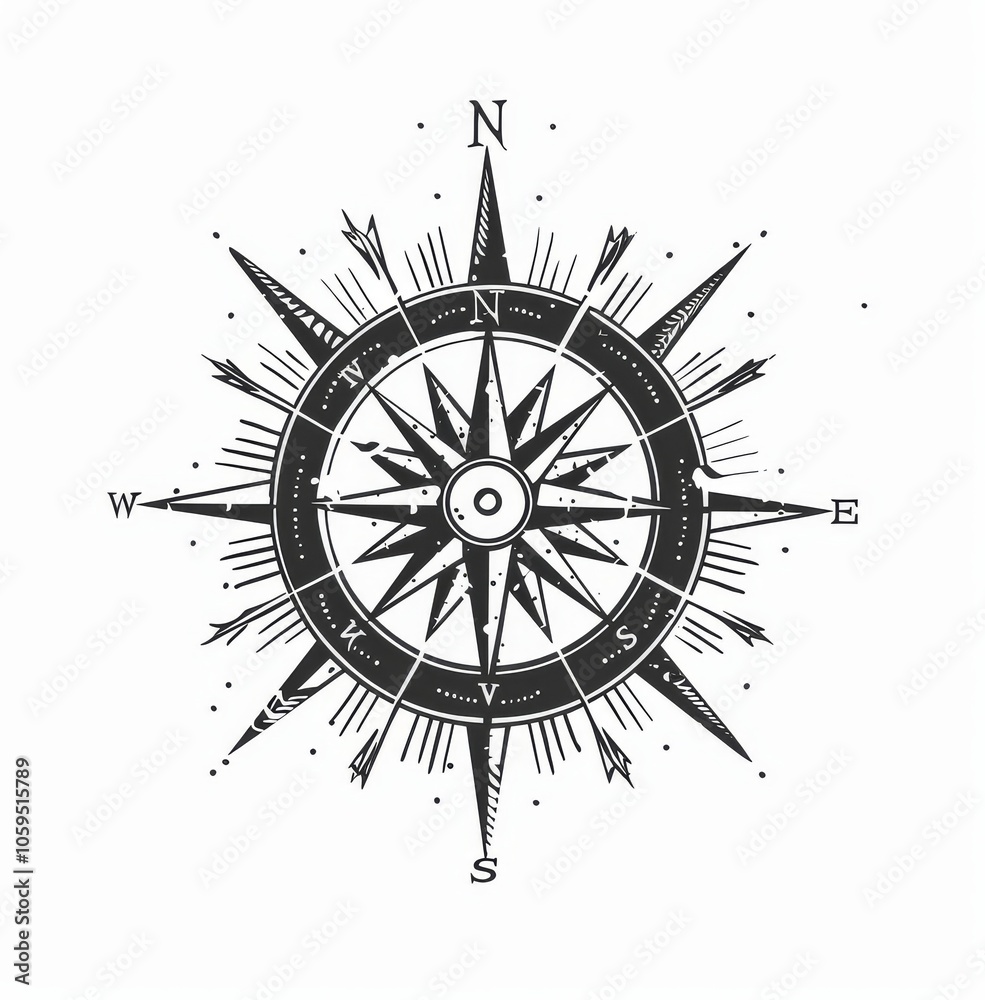 The compass rose modern has four directions and is labelled with the ...