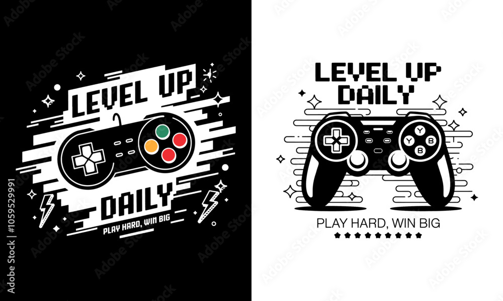 Level Up Daily T-Shirt Design – Exciting Graphic Featuring a Video Game ...