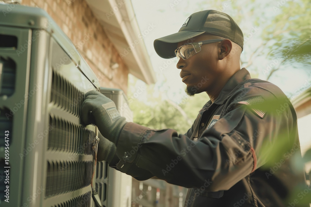 Install conditioner worker. Engineer maintenance service. Professional ...