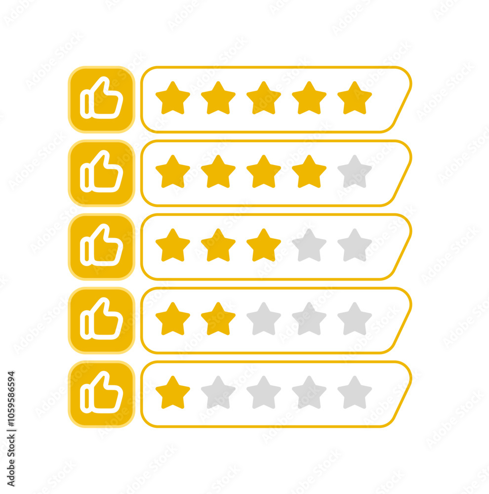 Rating stars set: includes feedback evaluation with thumbs up, customer ...