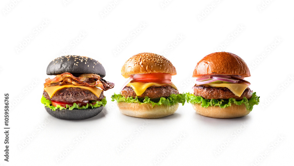 Delicious Mini Burger Trio isolated,, Triple Mini Burger Trio: Ultimate ...