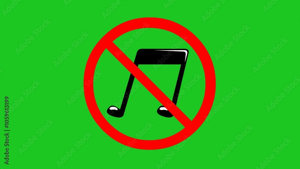 video animation signage of forbidden music note symbol, on a green ...