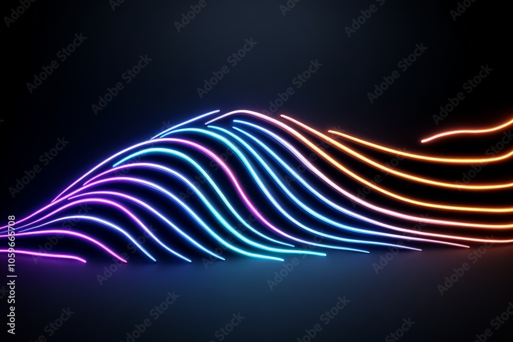 Colorful neon lines gracefully curve and intertwine, creating an ...