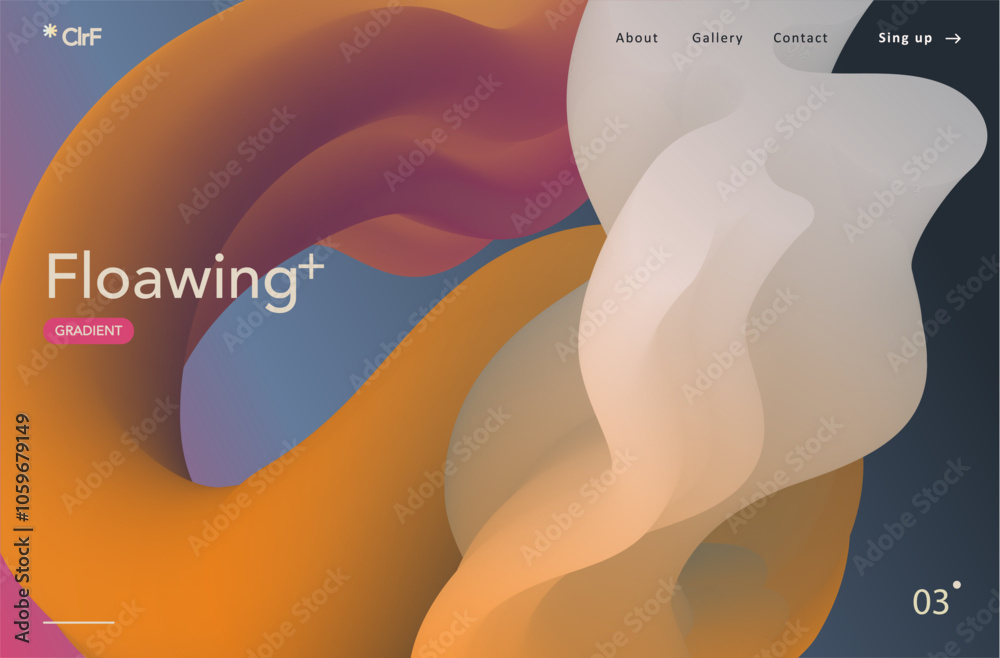 Blue orange tones fluid wave gradient landing page. 3d flow modern ...