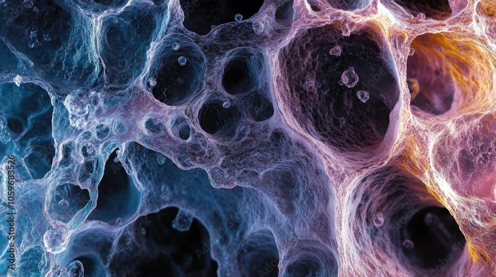 Human bone tissue observed under a microscope showcasing cellular ...