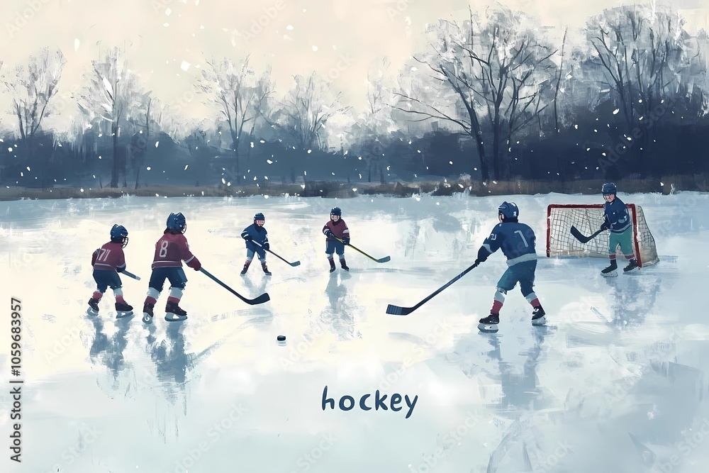 Abstract hockey background with smooth ice texture and faded rink lines ...