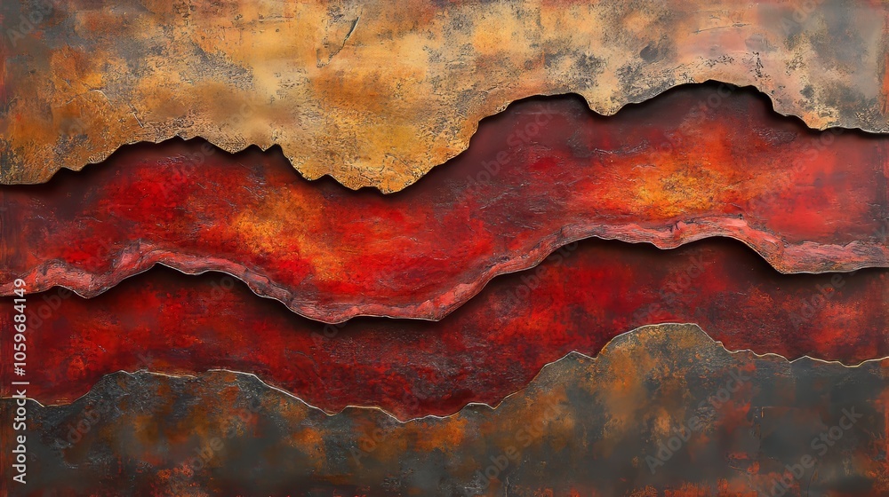 Aged iron plate with natural oxidation, vivid rust details, jagged edges, textured metal ...