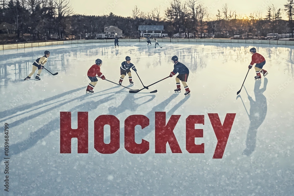 Abstract hockey background with smooth ice texture and faded rink lines ...