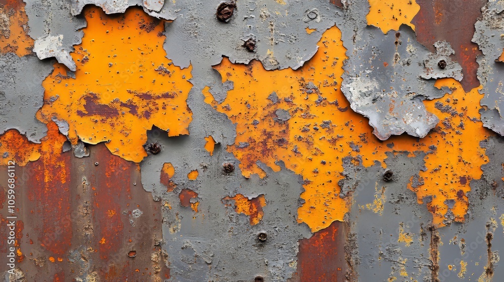 Aged metal surface with bold rust formations, muted orange and yellow ...