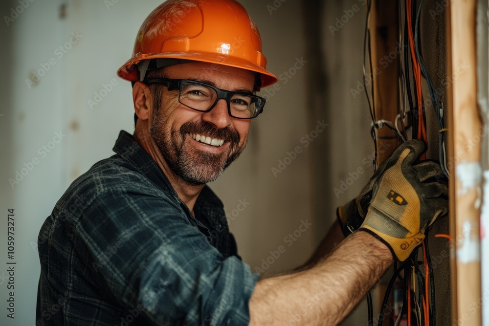 Professional electrician working diligently on electrical wiring ...
