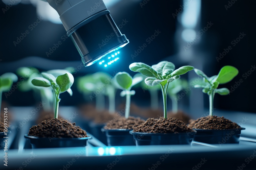 Seedlings captured under vibrant microscope lights illuminate the ...