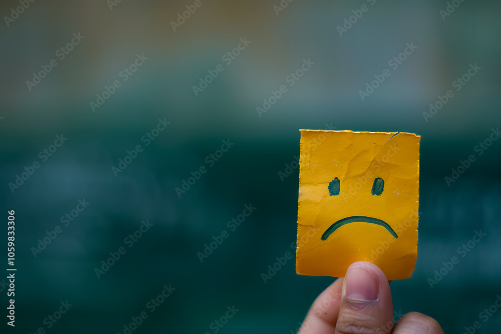 Hand Holding Yellow Sticky Note with Sad Face. A Visual Representation ...