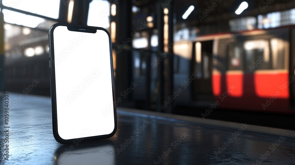Smartphone Mockup with Blank White Screen at Train Station – Realistic ...