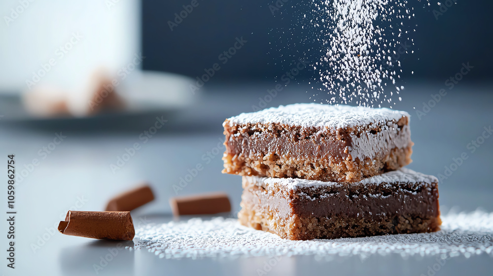 Delicious brownie squares dusted with powdered sugar a close-up ...