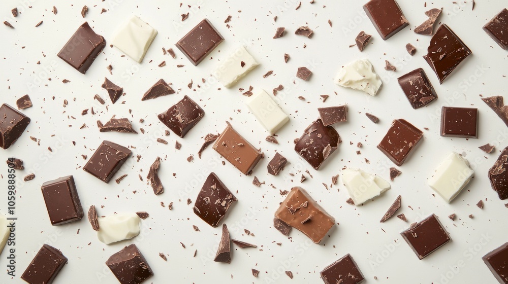 76.A symmetrical top-view display of dark, milk, and white chocolate ...