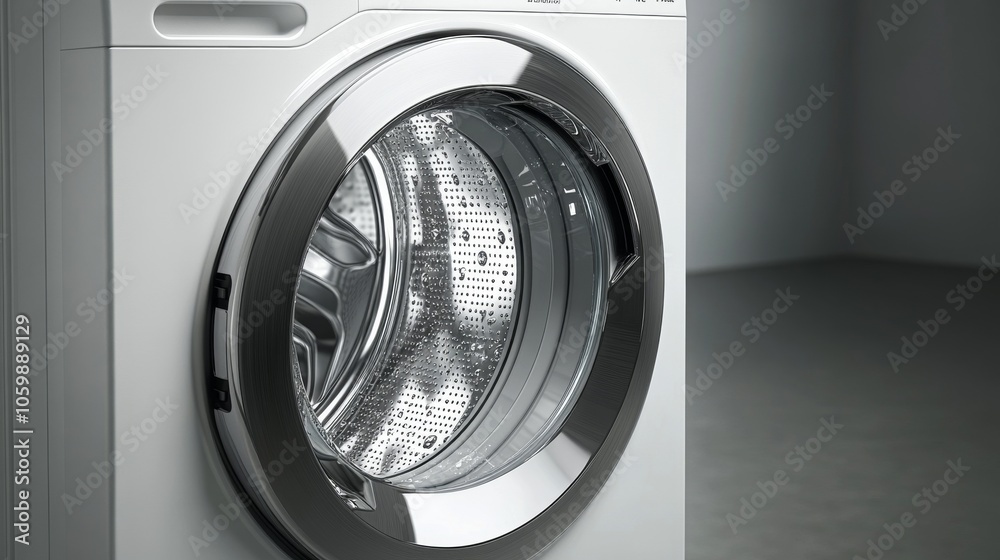 2.A close-up view of a white front load washing machine door slightly ...
