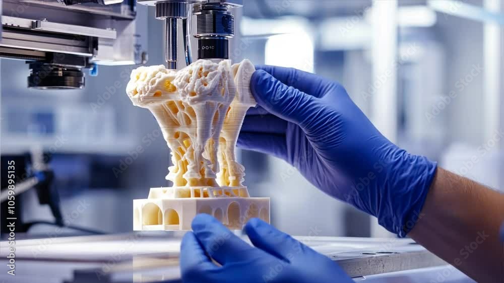 Depict the cutting-edge field of bioprinting, where living tissues and ...