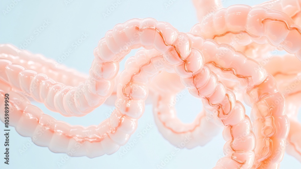 detailed 3d cgi of intestines, coiled structure, soft peach color ...