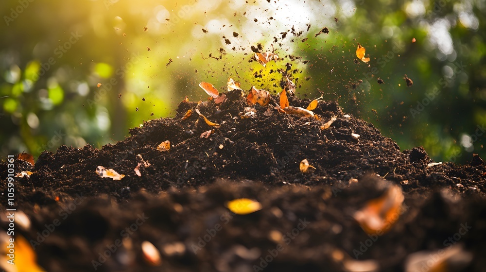 Composting soil with visible decomposing organic matter, nutrients ...