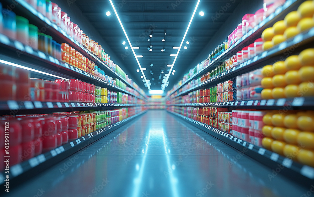 Blurry shopping shelves in supermarkets and department stores realistic ...