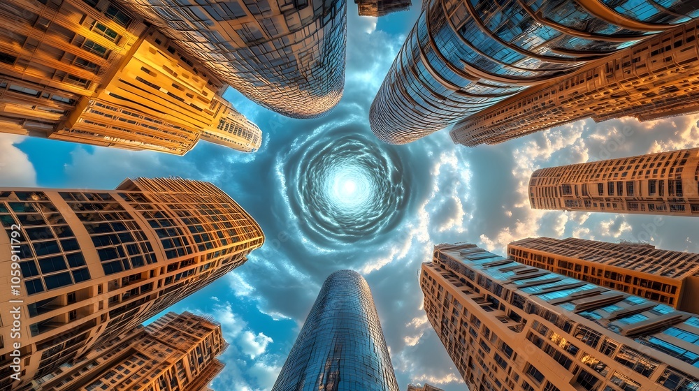 39. A hypnotic view of skyscrapers bending and stretching in circular ...