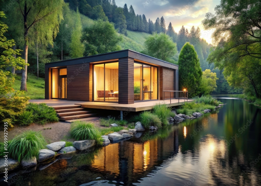 Modern Modular Small House by Tranquil Riverside Surrounded by Lush ...