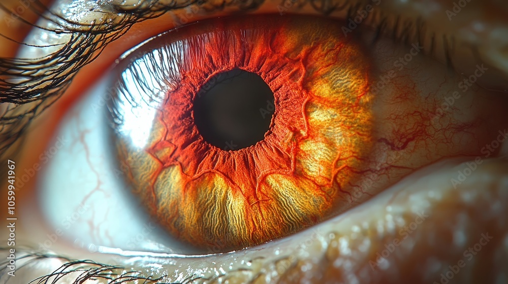 The close-up view reveals the distinctive signs of diabetic retinopathy ...