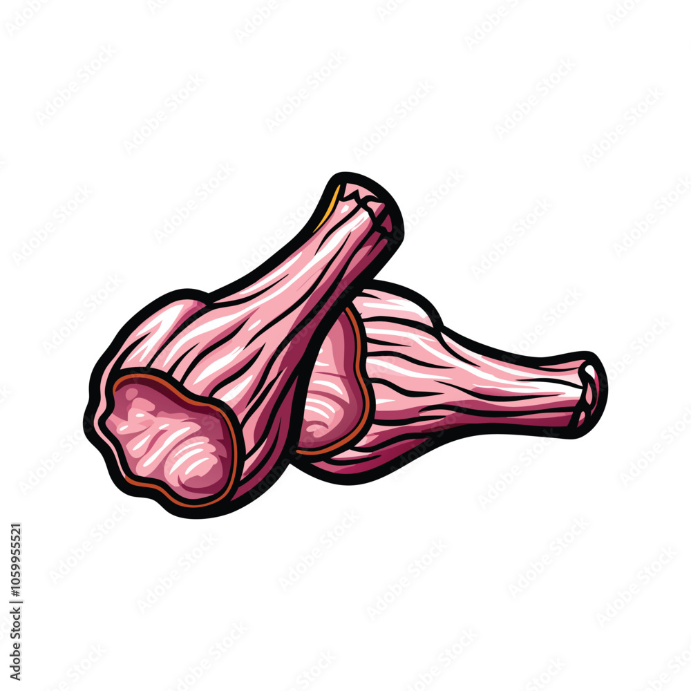 A detailed vector illustration of raw goat meat chunks with bone ...