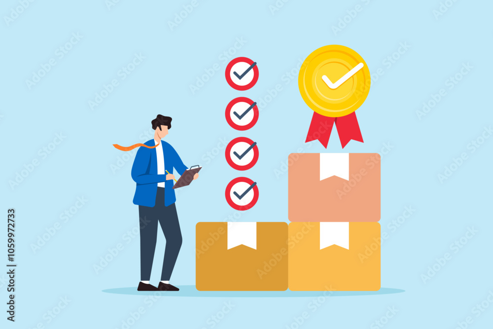 Flat illustration of businessman check product quality control qc with ...