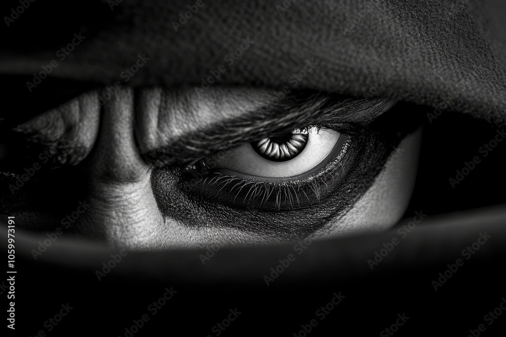 Shadowy figure with a twisted smile and pale skin, exuding a sense of ...