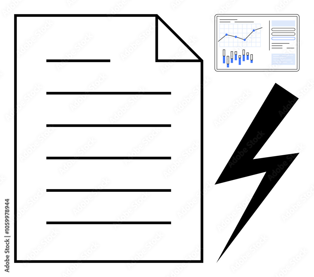Financial report document, data analysis chart with graphs, lightning ... Financial report document, data analysis chart with graphs, lightning ...