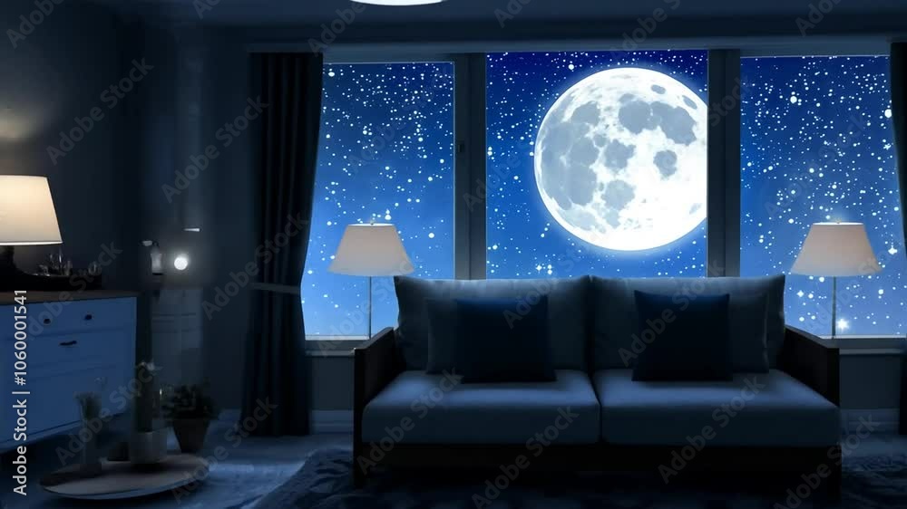 Moonlit Comfort: time-lapse View Seamless looping animation Window ...
