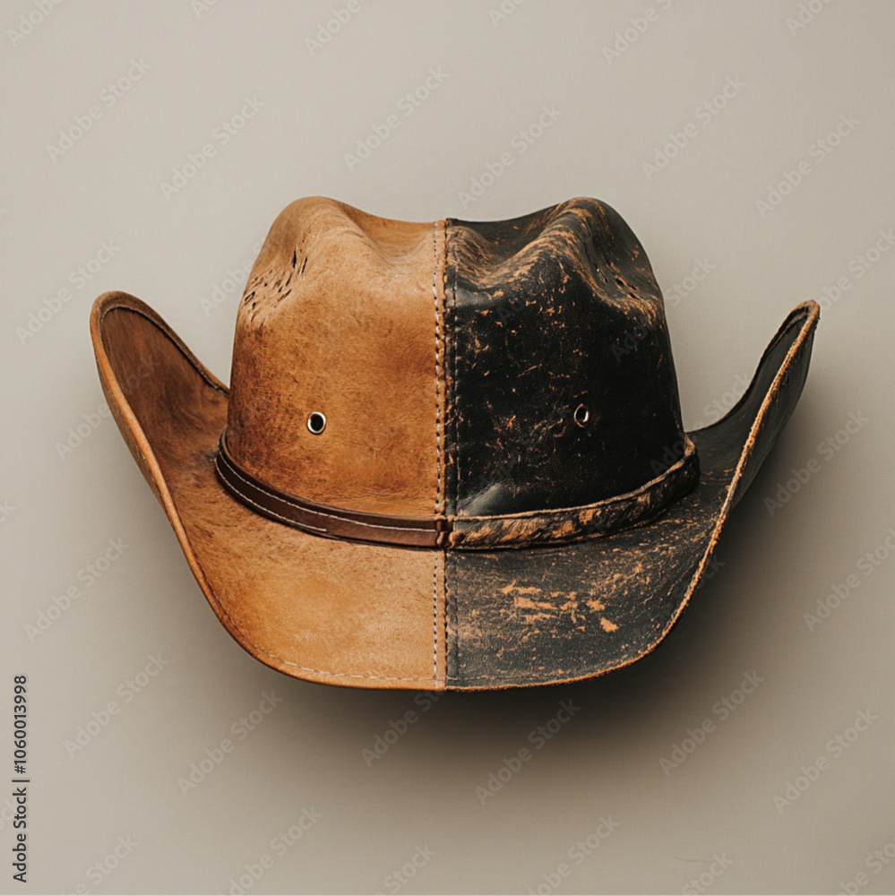 half cowboy hat, half trucker hat, images cut in half and formed Stock ...