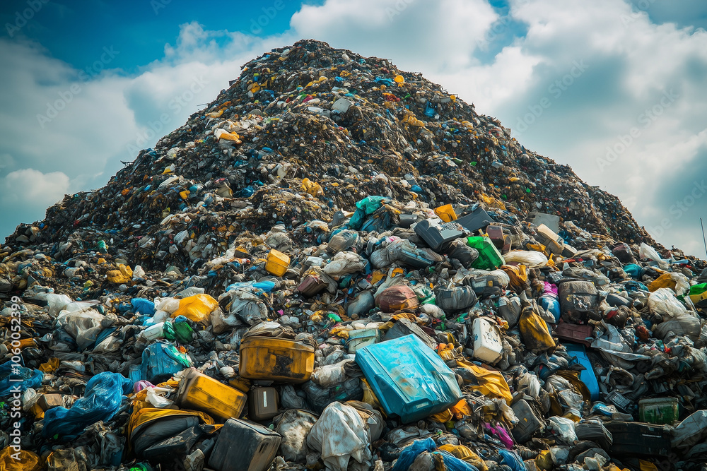 Aerial view of abandoned garbage land, Landscape view of landfill with ...