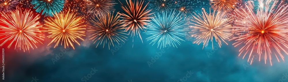 Fireworks illuminating a busy street festival with food stalls and ...