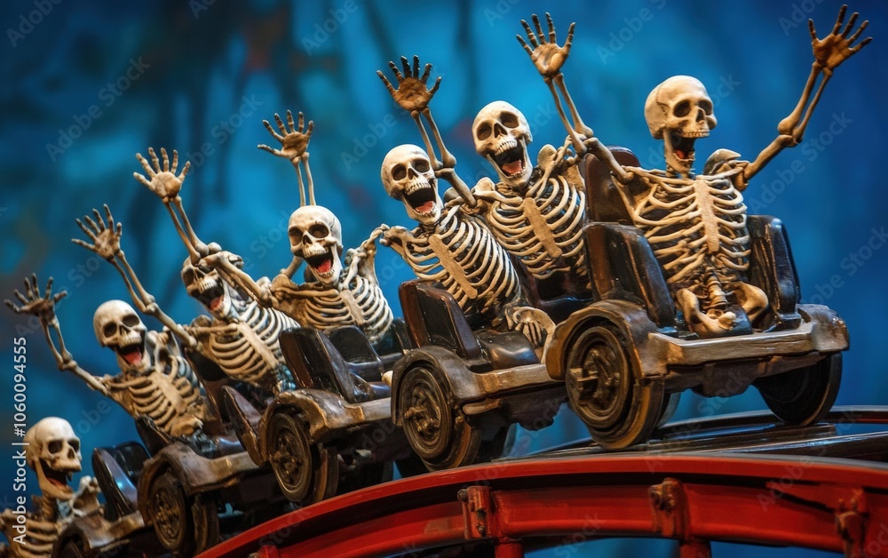 Skeleton Rollercoaster: Skeletons on a rollercoaster ride, screaming ...