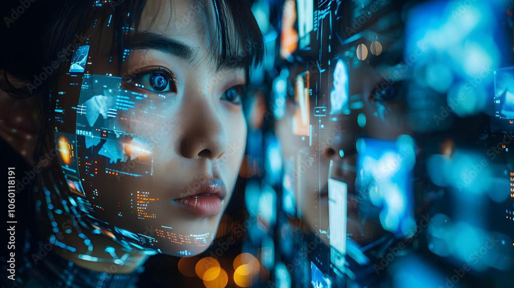AI-powered image recognition technology, illustrating the creation of deep fake images and the ...
