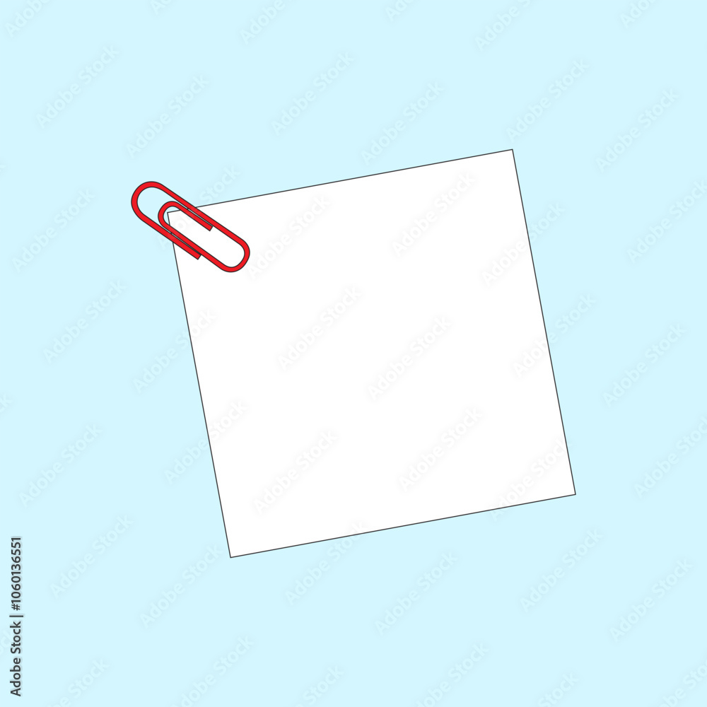 Paper note with clip vector illustration. Blank note with paper clip ...