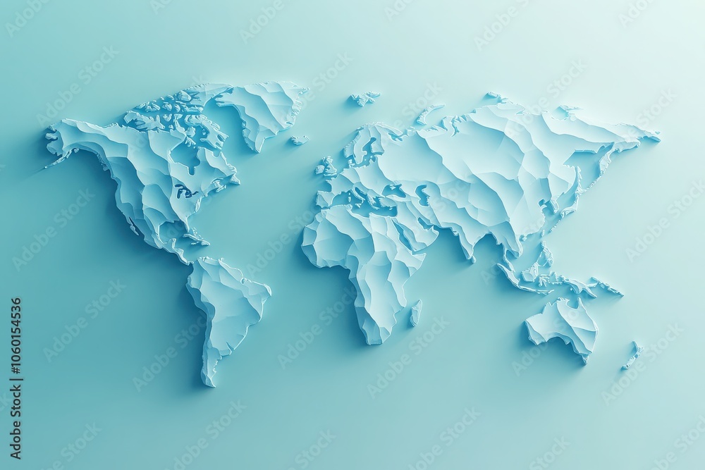 Sleek 3D World Map Design Set Against a Gentle Blue Gradient Background ...