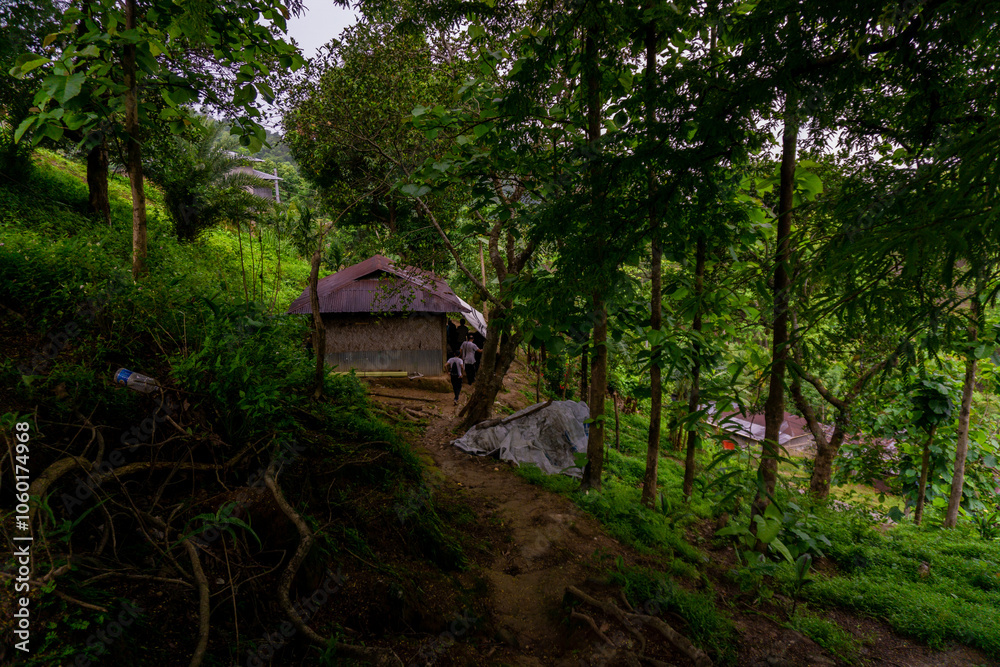 Hill people of Bandarban, Bangladesh. The houses of the mountain ...