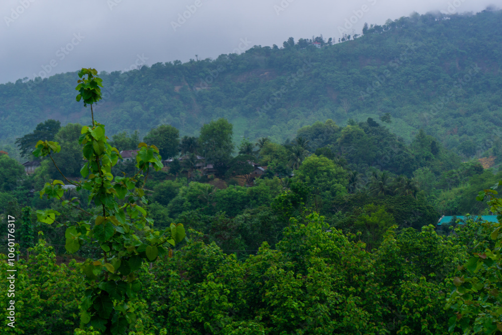 Beautiful scenery of small villages in the hills of Bandarban. Aerial ...