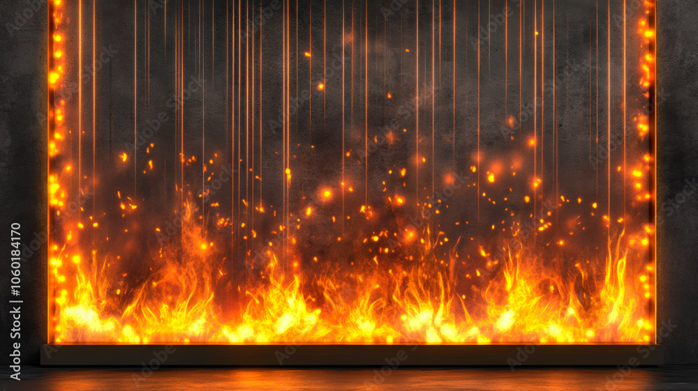 Abstract background with orange and yellow fire flames. Glowing sparks ...
