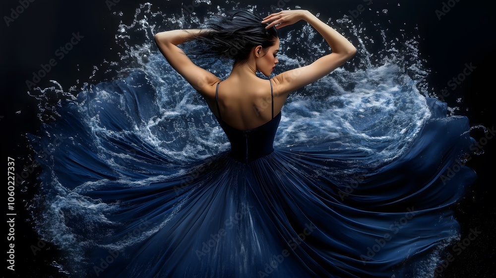 A Dancer Twirls Gracefully in an Elegant Water Dress Creating a ...