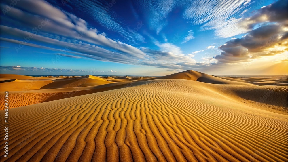 Sandy dunes stretching towards the horizon with a vast expanse of ...