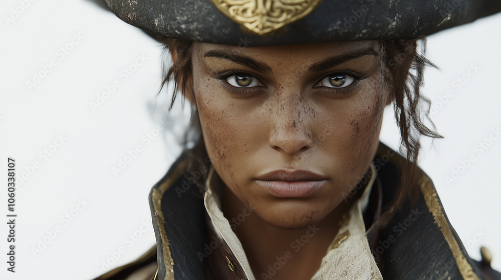 Female ship captain with a confident expression, dressed in a dark ...