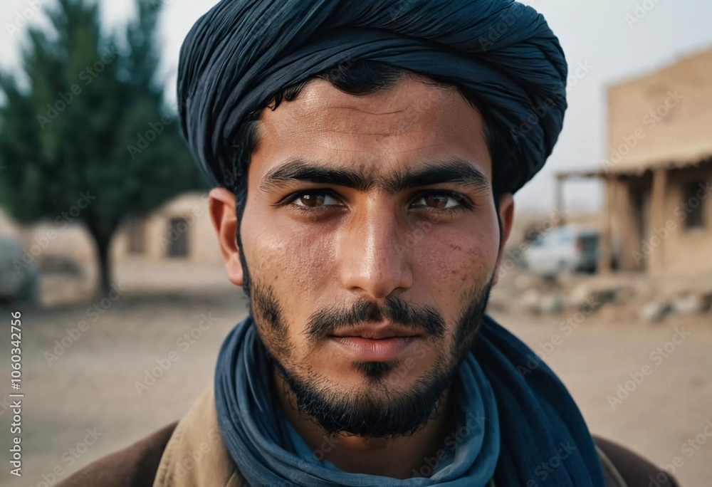 A young man 25 years old from Afghanistan, wearing traditional clothing ...