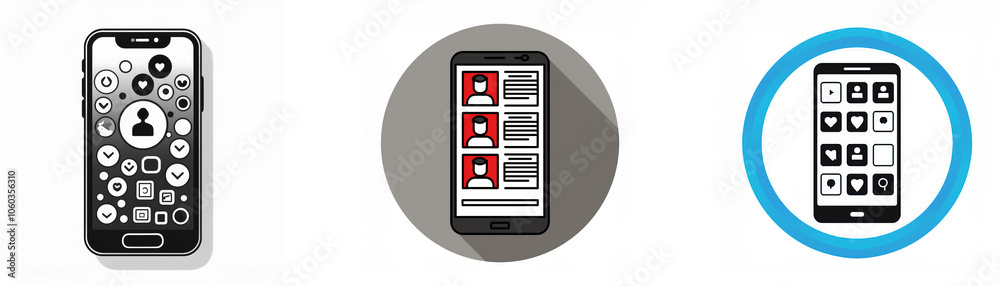 Three different smartphone icons with a gray, blue, and white ...